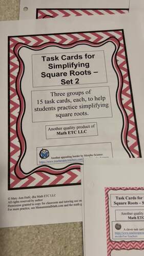 Flash Cards for Simplifying Square Roots - Set 2 by MonumentalMath
