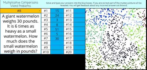 Multiplication Comparisons 4th Grade Word Problems Pixel Art Math | 4.OA.2