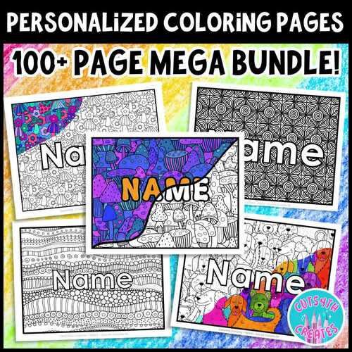 Personalized Coloring Page Bundle Edit in Canva Slides PowerPoint Name Tags