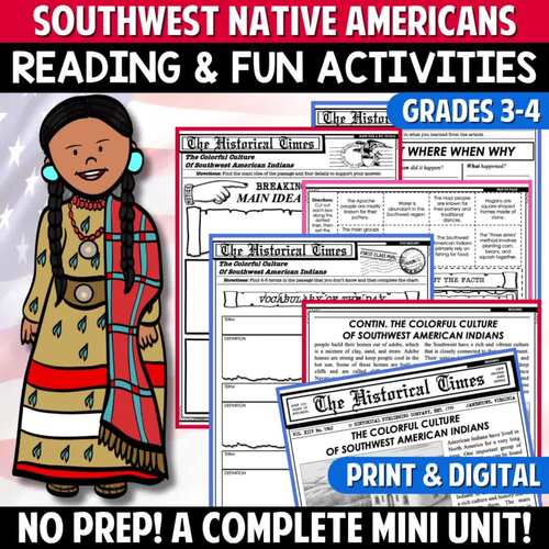 Southwest Native Americans Reading + Activities, Worksheets, 3rd Grade ...