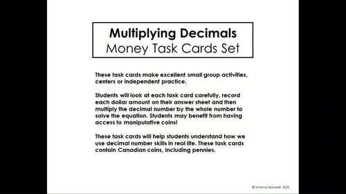 Multiplying Decimals & Dividing Decimals by Whole Numbers Task Cards ...