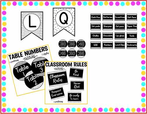 Black and White Abstract Classroom Decor Bundle Pack, Back To School Decor