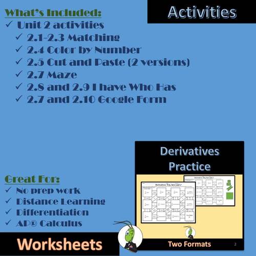 AP Calculus Differentiation Unit 2 Practice Activity Bundle | TPT