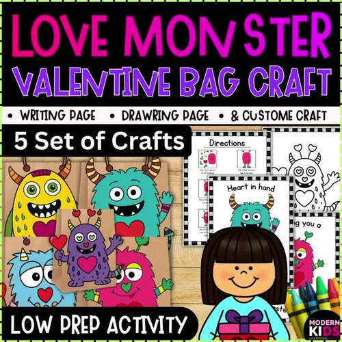 Love Monster Valentine Bag Craft (K–2) | Valentines Mailbag, Valentines ...