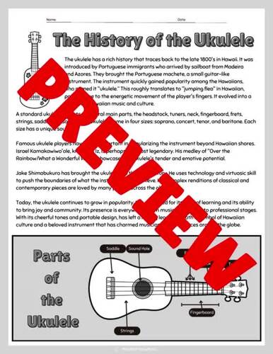 The History of the Ukulele Worksheet Set: {No-Tech Music Sub Plans}