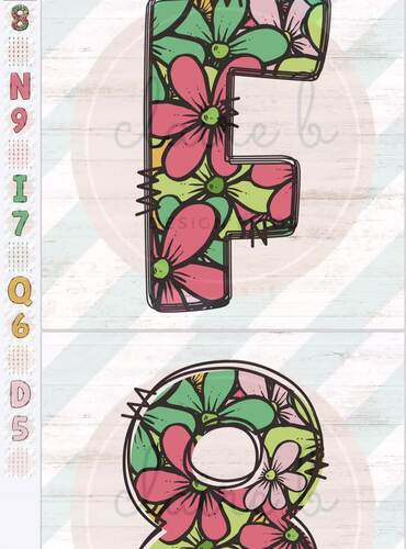 Retro Flowers & Solids Doodle Font Alphabet & Numbers Set with 180 PNG ...