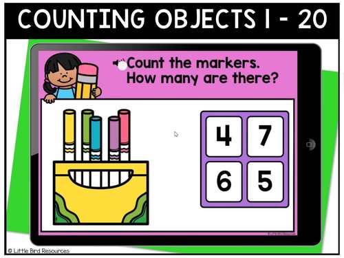 Back to School Counting to 20 Boom Cards inc Audio | Count the Markers 1-20