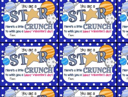 Star Crunch Cookie Valentine's Day Gift Tag- You're a STAR! Here's a ...