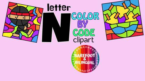 Letter N Color By Code Clipart | Beginning Sounds & Alphabet Clipart