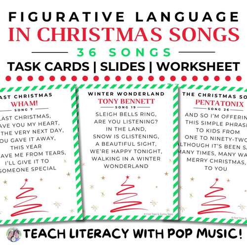 Figurative Language in Christmas Song Lyrics | Task Cards | Worksheet ...