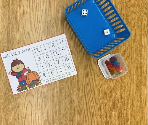 Roll and Cover Fall Math Fluency Dice Game Kindergarten or First Grade ...