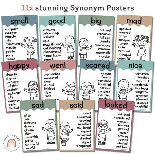 Synonym Posters | Modern Cute Sea Life English Classroom Decor | TPT