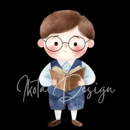 Little Men Classic Book Children Story Watercolor Clipart by Ikota Design