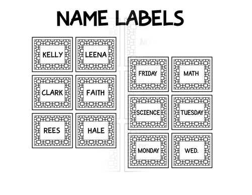 Printable Black and White Name Labels, Editable Name Tags, Cubby Tags