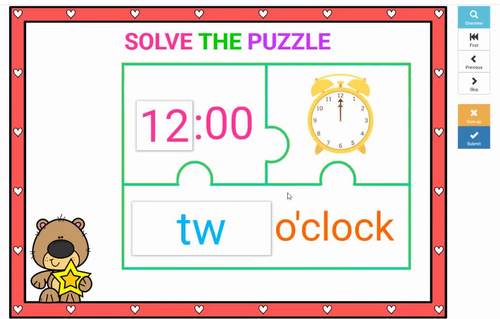 Time Puzzle Boom Cards Digital Math Task Cards 1st Grade Math Digital ...