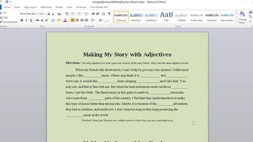 Using Adjectives in Writing Practice by Mr Assessment | TpT