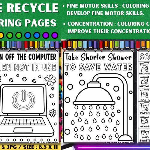 Earth Day Coloring Pages Sheets Reduce Reuse Recycle Posters Activities ...