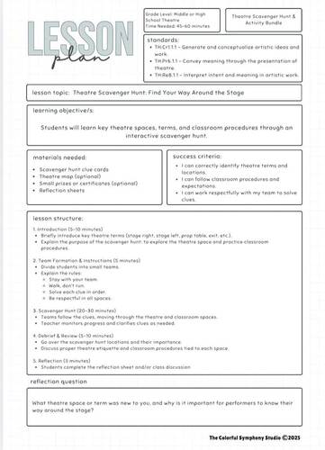 Theatre Scavenger Hunt & Activity Bundle (Theatre Vocab, Careers ...