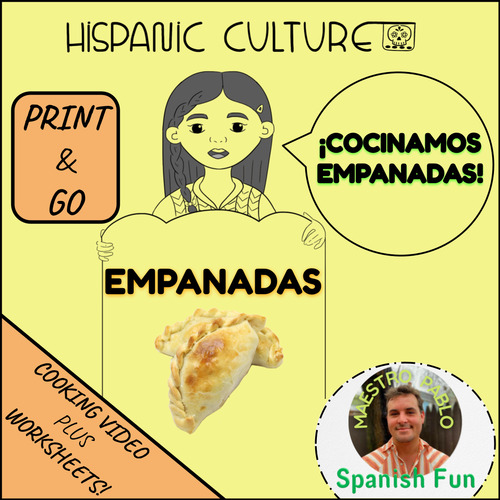 Empanadas! Hispanic culture Cooking Video Lesson and Printable Worksheets