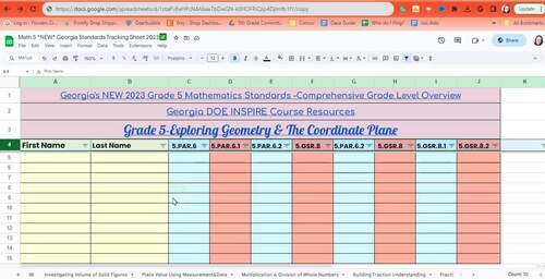 NEW! Georgia 5th Grade Math Standards Student Mastery Data Tracking Sheets
