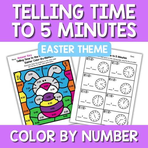 Easter Time to 5 Minutes Color by Number Code Fun Bunny Analog Clock ...