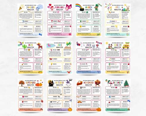 PTO PTA Monthly Newsletter Template Bundle Editable by Aprilmakesprintable