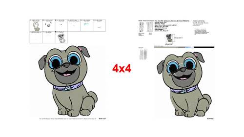 Happy Cartoon Pug Puppy Bingo with Blue Collar Embroidery Designs ...