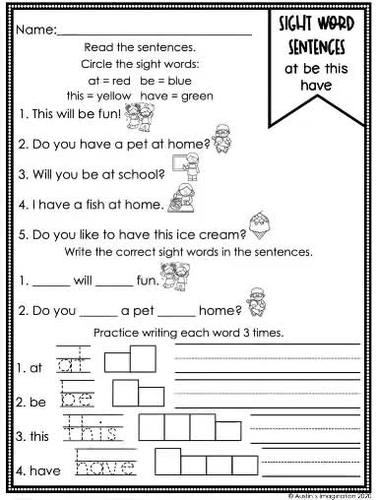 Sight Word Sentences Fry First 100 Words Practice Reading and Writing