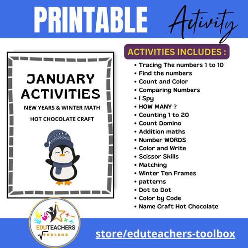January Kindergarten Activities No Prep-NewYear,Winter Math& Craft Hot ...