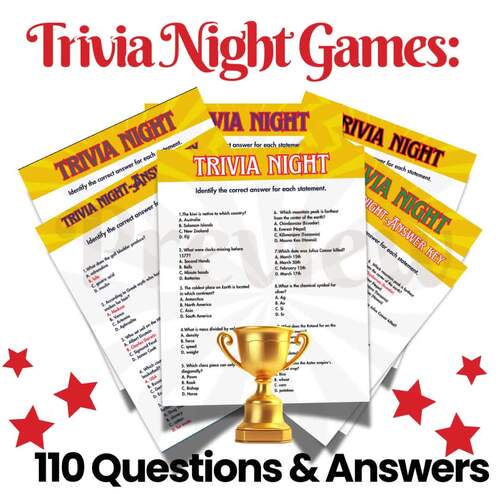 Trivia Night Bundle: 110-Question Printable Pub Trivia Game-Adults ...