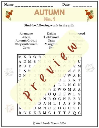 Autumn | Word Searches by Word Puzzle Corner | TPT