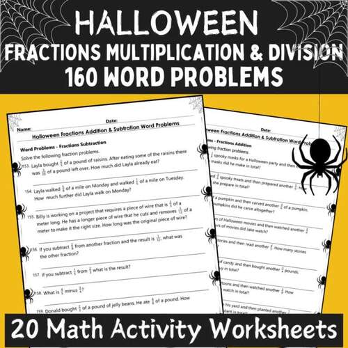 Halloween Fractions Word Problems Addition & Subtraction Unlike ...