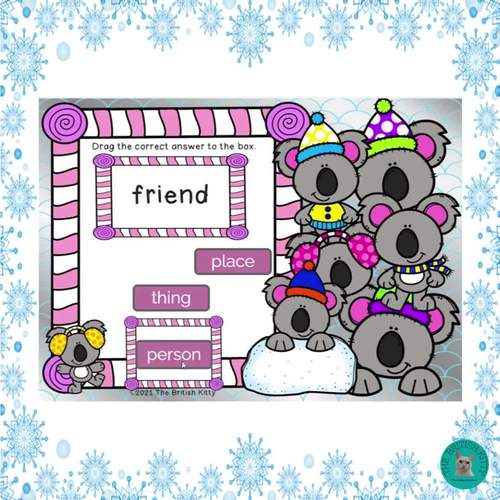 Winter Koalas Nouns Person Place Thing Boom Cards™ by The British Kitty