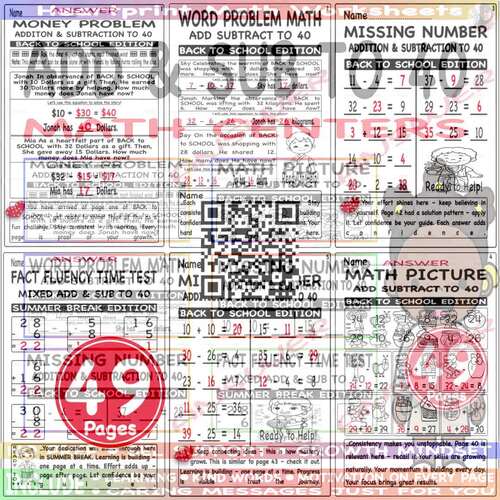 Addition & Subtraction Within 40 Worksheet Games | Math Centers | 1st ...