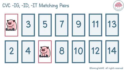 CVC Short Vowel -I- Matching Pairs Phonics Game by BrainglishME | TPT