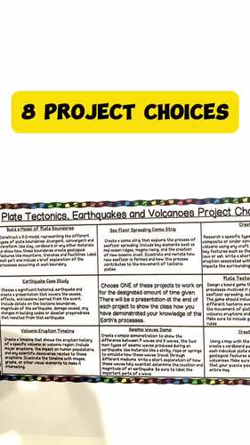 PLATE TECTONICS Project Choice Board and Rubric EARTHQUAKES, VOLCANOES ...