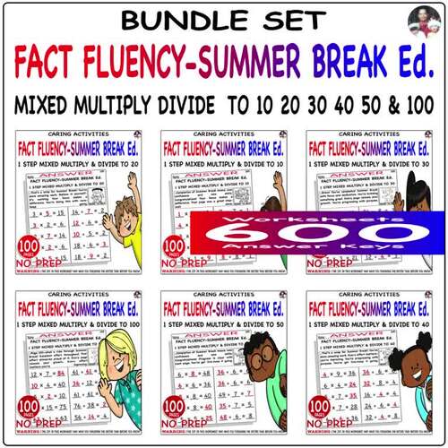 One Step Mixed Multiply Divide to 10 - 100 Fluency Bundle set - Summer ...