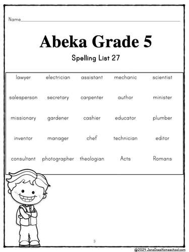 Abeka Spelling, Vocabulary & Poetry 5 - 5th Ed - List 27 - Professions