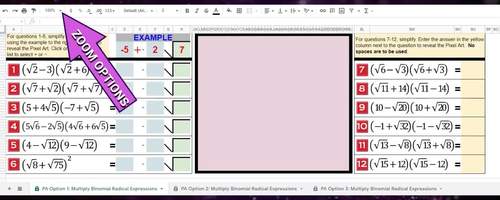 PIXEL ART: Multiply Binomial Radical Expressions by Never Give Up on Math