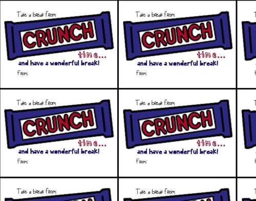 Crunch Chocolate Christmas (Winter Break) Holiday Gift Tag- Take a ...