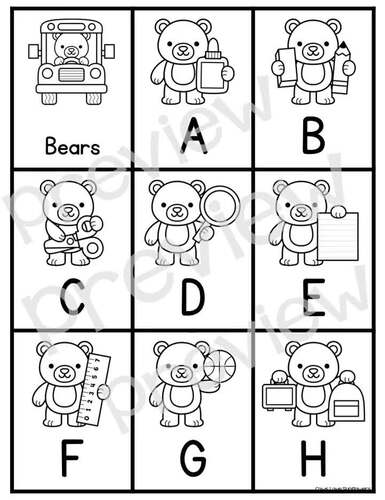 School Bears - Uppercase Lowercase Alphabet Matching - ABC Flash Cards