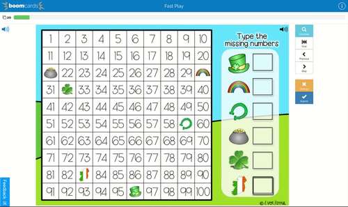 100 Chart Missing Numbers Boom Cards™ (St. Patrick's Day Theme) by Ever ...