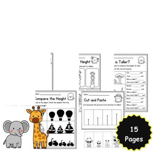 Compare Heights | Compare Size | Taller or Shorter Measurement Worksheets