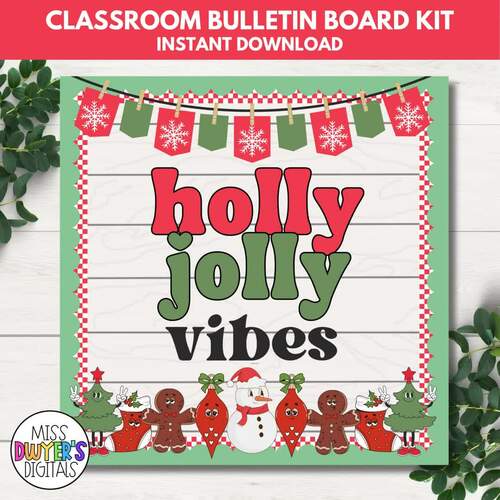 Holly Jolly Vibes Retro Christmas Classroom Bulletin Board Kit | TPT