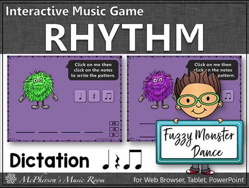Rhythm Dictation Eighth Notes Interactive Music Game (Fuzzy Monster}