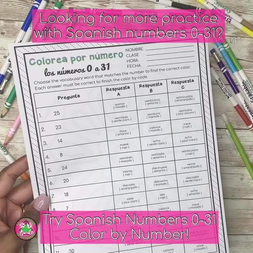 Spanish Color by Number | Numbers 0 - 31 | Colorea por número by LA ...