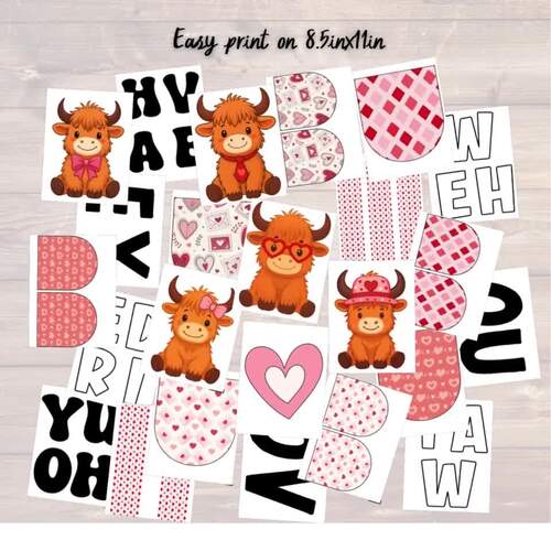 Valentine's Day Bulletin Board Kit Highland Cow Theme Classroom Decor ...