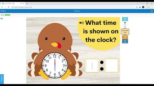 Thanksgiving Telling Time Nearest Five Minutes Boom Cards | TPT