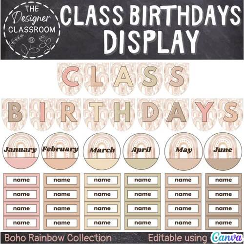 Class Birthdays Display | Boho Rainbow Classroom Decor | TPT