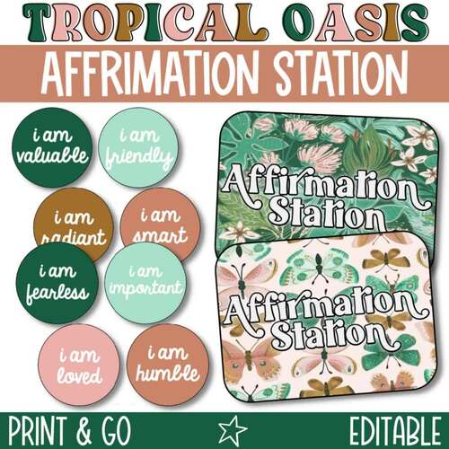 Tropical Affirmation Station for Classrooms / Editable Affirmation Station